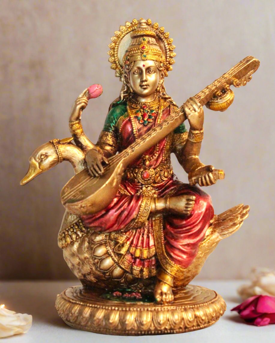 Eternal Wisdom: Poly Resin Saraswati Ji Statue – Style It by Hanika